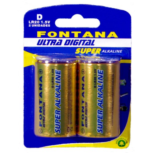PILHA D LR20 BLISTER 2 UNIDADES - FONTANA PILHAS E LANTERNAS
